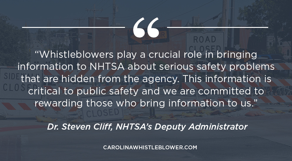 NHTSA Whistleblower Program | Carolina Whistleblower Attorneys